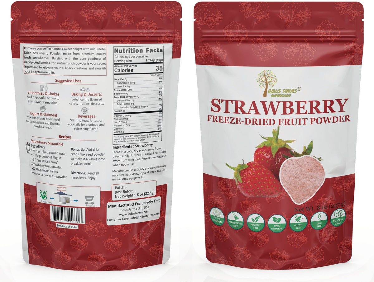 Indus Farms Superfoods Freeze Dried Strawberry Fruit Powder, 100% Pure