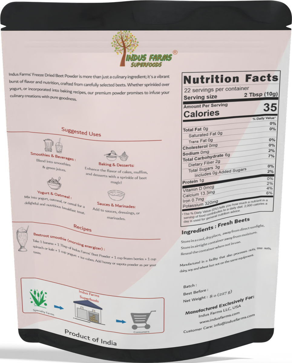 Indus Farms Superfoods Freeze Dried Beet Powder, Additive-Free, GMO-Fr