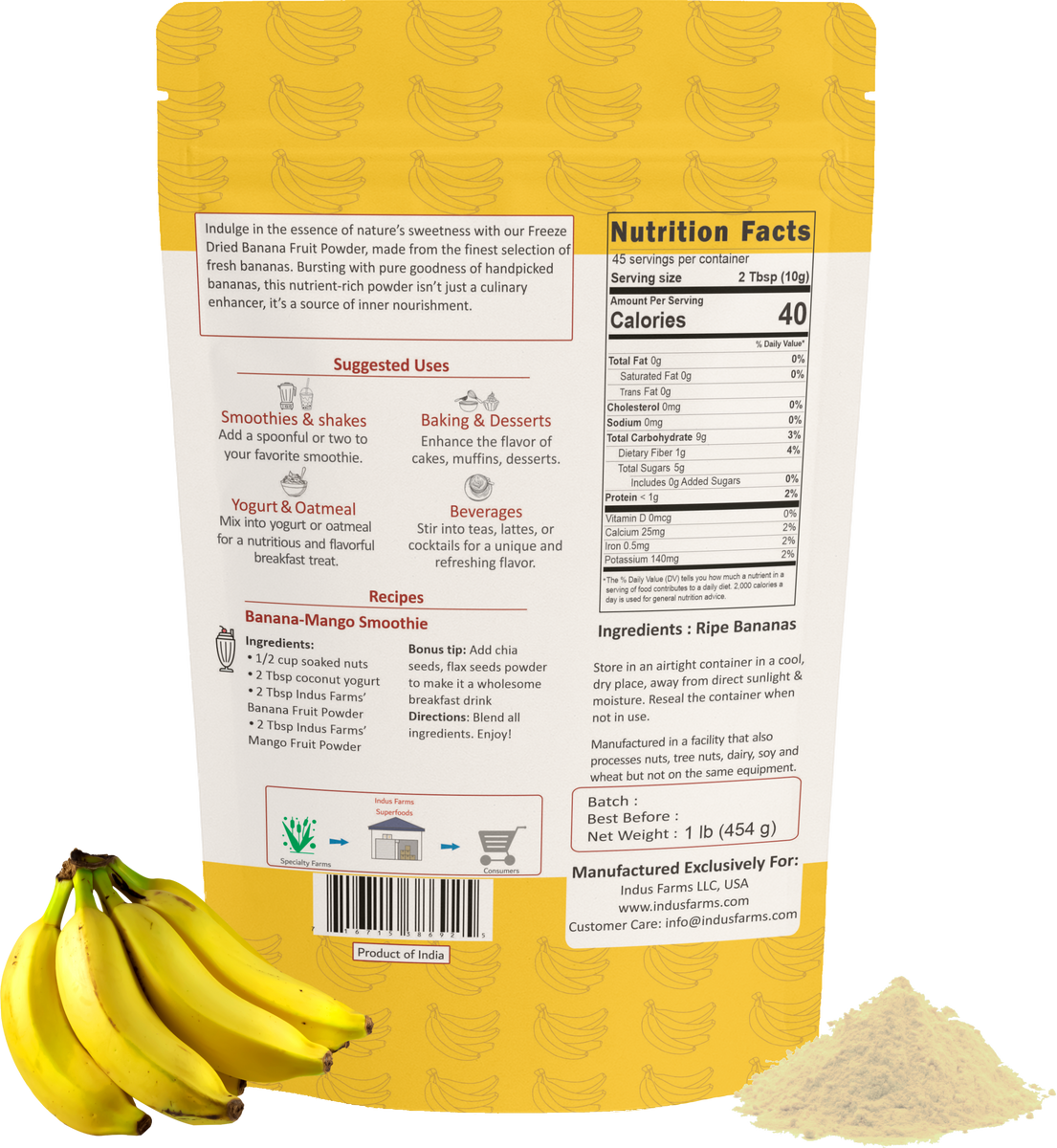 Indus Farms Superfoods Freeze Dried Banana Fruit Powder, Additive-Free