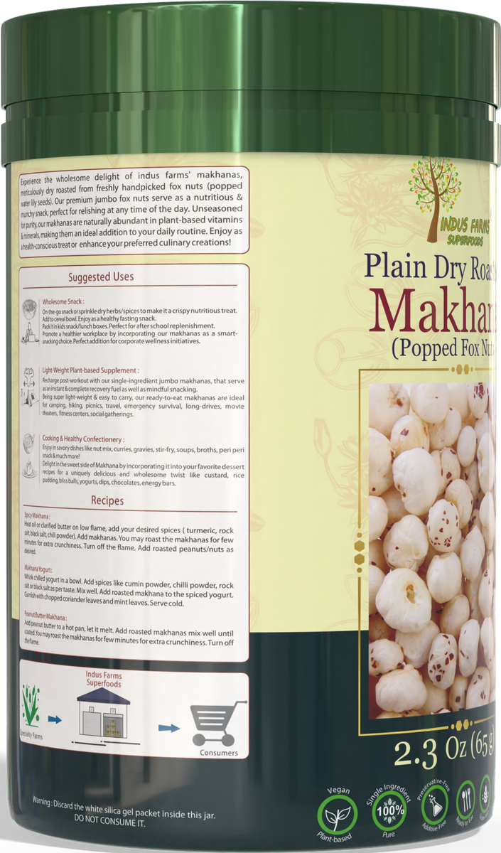 Indus Farms Superfoods Makhana (Popped Water Lily Seeds), GMO-Free, Ve